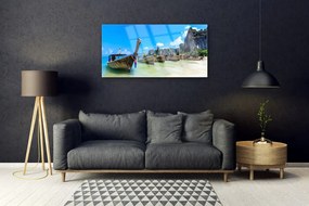 Obraz na skle Loďka Moře Pláž Krajina 140x70 cm