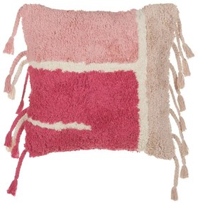 Všívaný bavlněný polštář se střapci 45 x 45 cm růžový BISTORTA Beliani