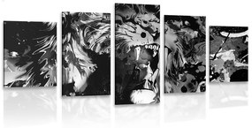 5-dílný obraz lví hlava v černobílém provedení