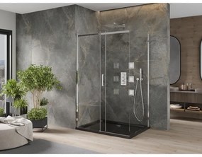 Mexen Omega rozsouvací sprchový kout 120 x 80 cm, Průhledné, Chromovaná + sprchová vanička Flat, Černá - 825-120-080-01-00-4070