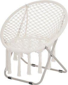 Outsunny Závěsné křeslo kulaté zahradní měsíční křeslo papasan sklopné s vysokým komfortem macrame bavlna polyester béžové | Aosom