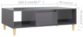 vidaXL Konferenční stolek šedý vysoký lesk 103,5x60x35 cm dřevotříska