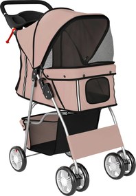 Skládací kočárek pro psy s reflexními pruhy Úložný koš Polštář pro malé psy do 10 kg 77x44x102cm Káva