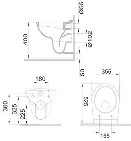 Mereo WC závěsné RIMLESS 530 x 355 x 360 vč. sedátka CSS124 keramika bílé VSD81S2