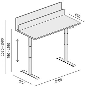 PLAN Kancelářský pracovní stůl SINGLE LAYERS s přepážkami, nastavitelné nohy, bílá / šedá