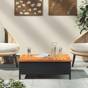 Zahradní stolek černý 70 x 70 x 25 cm ratan a akáciové dřevo 3281629