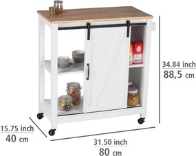 Kuchyňský vozík na kolečkách LANDHAUS, bílý, MDF, WENKO