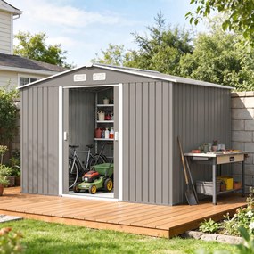 Zahradní kůlna Outsunny 4,9 m² s pultovou střechou, posuvné dveře, základy, 277 x 195 x 192 cm, kůlna z pozinkované oceli, odolná vůči počasí, pro za…