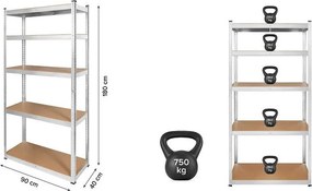 Skladový regál REBEL RB-1251R 180x90x40, červený