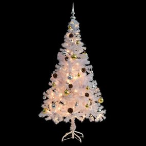 Vánoční stromek s LED osvětlením a baňkami bílý 150 cm 321502