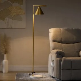 HOMCOM stojací lampa do obývacího pokoje z oceli s nastavitelným kuželovým stínidlem na mramorovém podstavci, 40W, 35 x 26 x 153 cm, zlatá