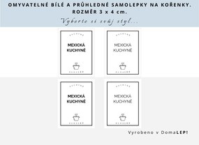 MEXICKÁ KUCHYNĚ - Samolepka na kořenky 3 x 4 cm - DomaLEP varianta: BÍLÁ - základní písmo