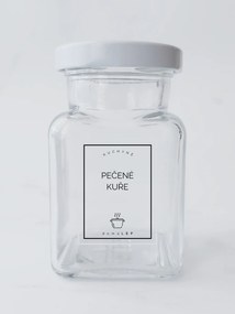 Samolepka na kořenky PEČENÉ KUŘE průhledná 3 × 4 cm základní písmo