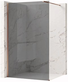 Bezrámová sprchová zástěna REA FLEXI BRUSH COPPER 130 cm, měď kartáčovaná/šedá kouřová - bez vaničky