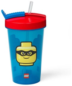 Modrý kelímek s červeným víčkem a brčkem LEGO® Iconic, 500 ml