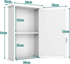 Costway Mirror Koupelnová skříňka Nástěnná Úložná s jedním – 34 × 15 × 53 cm