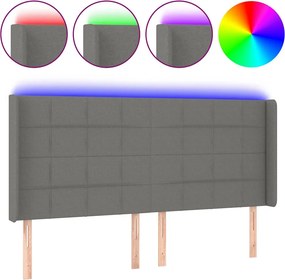 Čelo postele s LED tmavě šedé 183 x 16 x 118/128 cm textil 3124063