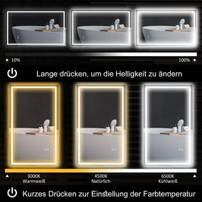 HOMCOM LED koupelnové zrcadlo, nastavitelná jasnost, funkce proti zamlžení, vodotěsné