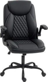 HOMCOM kancelářská židle, ergonomická kancelářská židle s výklopnými područkami, výškově nastavitelná, funkce houpání, černá