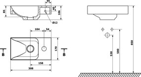 Sapho Piccolino umývátko 30,8 x 10 x 17 cm otvor pro baterii vpravo bez přepadu beton růžová PK30521