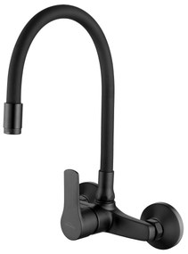 Invena Verso, nástěnná kuchyňská baterie 150mm s elastickým ramenem, černá matná, INV-BC-82-E44-L