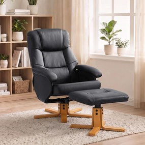 HOMCOM relaxační křeslo s podnožkou, nastavitelné PU relaxační křeslo, 360° otáčení, houpací funkce, černé