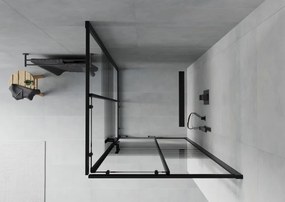 Mexen Rio, čtvercový sprchový kout s posuvnými dveřmi 70 (dveře) x 70 (dveře) x 190 cm, 5mm čiré sklo s pásky, černý profil, 860-070-070-70-20