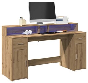 Psací stůl s LED dub artisan 160 x 55 x 91 cm kompozitní dřevo 3309437