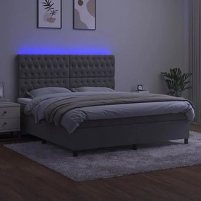 Box spring postel s matrací a LED světle šedá 160x200 cm samet 3136311