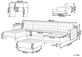Grafitově šedá čalouněná rozkládací sedací souprava tvaru U s taburetem ABERDEEN Beliani