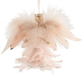 Závěsná ozdoba andílek z růžových peříček - 17*8*12 cm