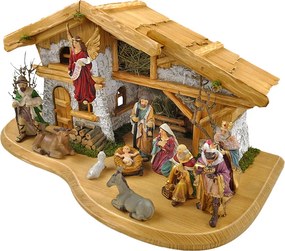 AMADEA Dřevěný osvětlený betlém s figurkami 54 cm