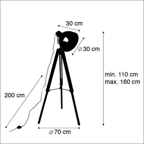Chytrá průmyslová stojací lampa na stativu ze dřeva s šedou včetně wifi A60 - Laos