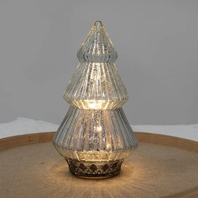 Stříbrný skleněný dekorační svítící stromek LED Tree - Ø 13*23 cm