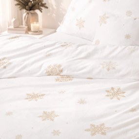 Goldea vánoční mikroplyšové povlečení deluxe - zlatavé vločky na bílé 220 x 200 a 2ks 70 x 90 cm