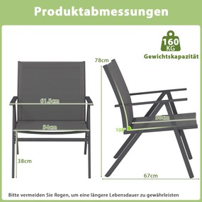 Costway Sada 2 zahradních židlí s prodyšnou látkou, balkónová křesla, terasová