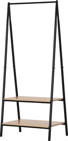HOMCOM Stojan na oblečení s policí na boty, kovový + dřevěný, černý + přírodní, 64 x 42,5 x 149 cm | Aosom