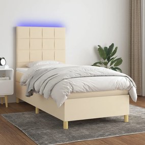 Box spring postel s matrací a LED krémová 90x190 cm textil