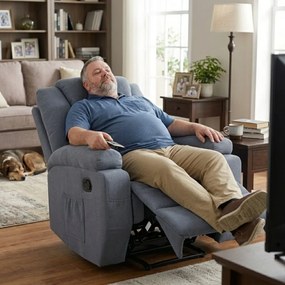 Relaxační polohovací TV křeslo MAXIM — látka, šedá, nosnost 130 kg