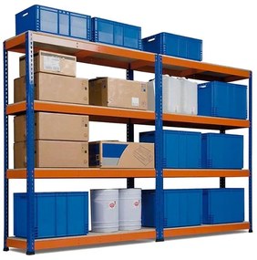 Fistar Regál 1800x1200x600 mm PROFESIONÁLNÍ, lakovaný 4-policový, nosnost 1600 kg - MODRO-ORANŽOVÝ