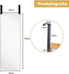 Costway Nástěnné zrcadlové vnější zrcadlo s 2 háčky a závěsné zrcadlo