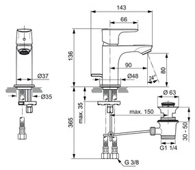 Ideal Standard Connect Air - Umyvadlová baterie stojánková Slim Piccolo s odtokovou garniturou, kartáčovaná zlatá A7014A2