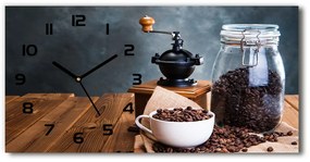 Wallmuralia Skleněné hodiny na stěnu tiché Mlýnek na kávu 60x30 cm