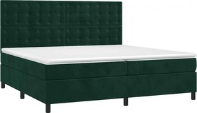 Box spring postel s matrací a LED tmavě zelená 200x200 cm samet 3136386