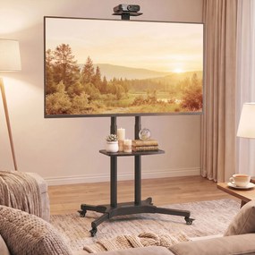 HOMCOM TV stojan na kolečkách pro TV 32-75 palců, výškově nastavitelný TV stojan s 2 policemi, kovový, max. VESA 400x600 mm