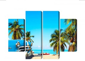 Vícedílný obraz Pláž Varadero Na Kubě A Americké Auto Nedostatek Nedostatek Plátno Canvas 120x90