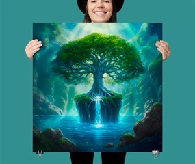 Plakát - Strom života s vodopádem FeelHappy.cz Velikost plakátu: 120 x 120 cm