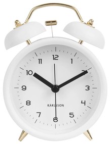 Karlsson Designový budík Classic Bell White, bílá barva, zlatá barva, sklo, kov