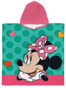 DĚTSKÝ BAVLNĚNÝ PONČO RUČNÍK S KAPUCÍ MINNIE 60X120 CM VZOROVANÝ