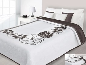 Luxusní oboustranný přehoz na postel bílý s hnědými ornamenty